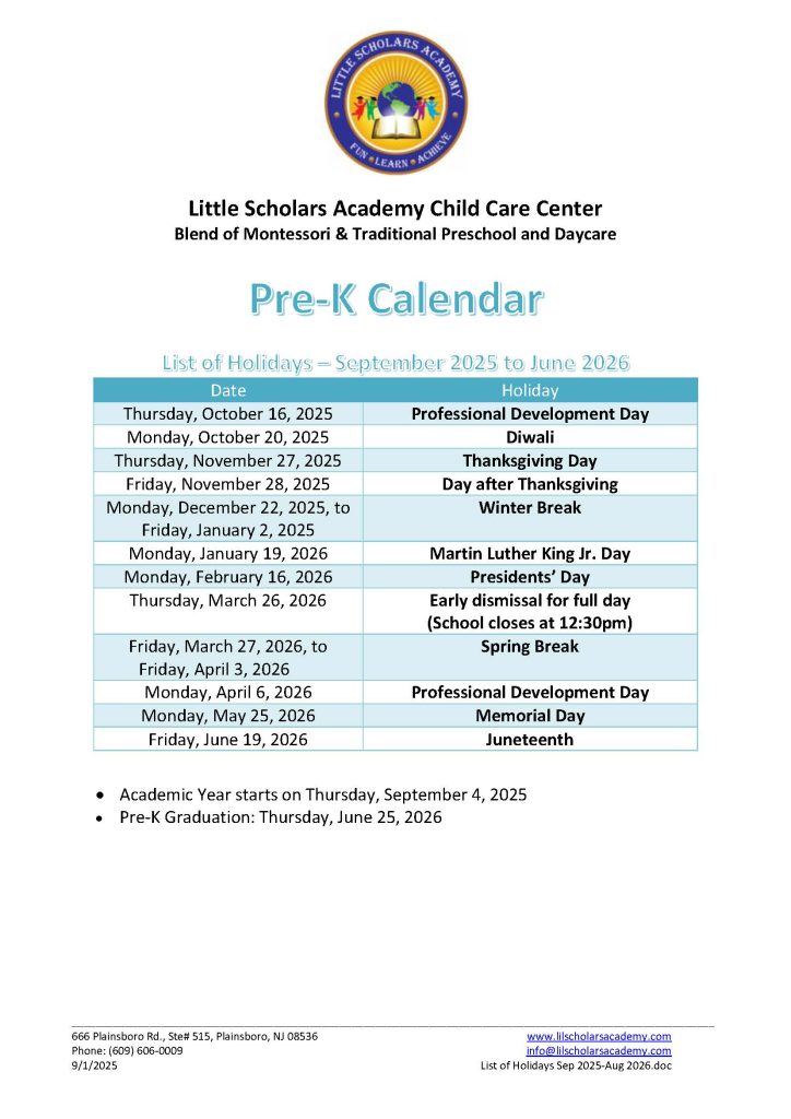 Pre-K Calendar - Little Scholars Academy